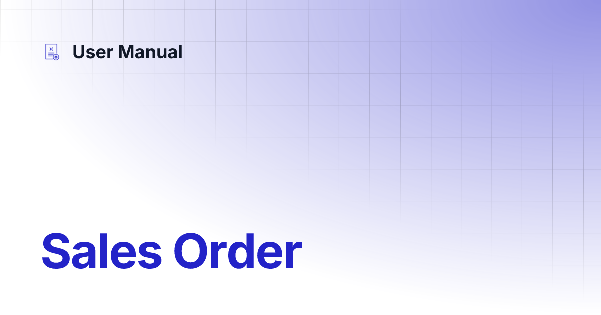 Sales Order | User Manual
